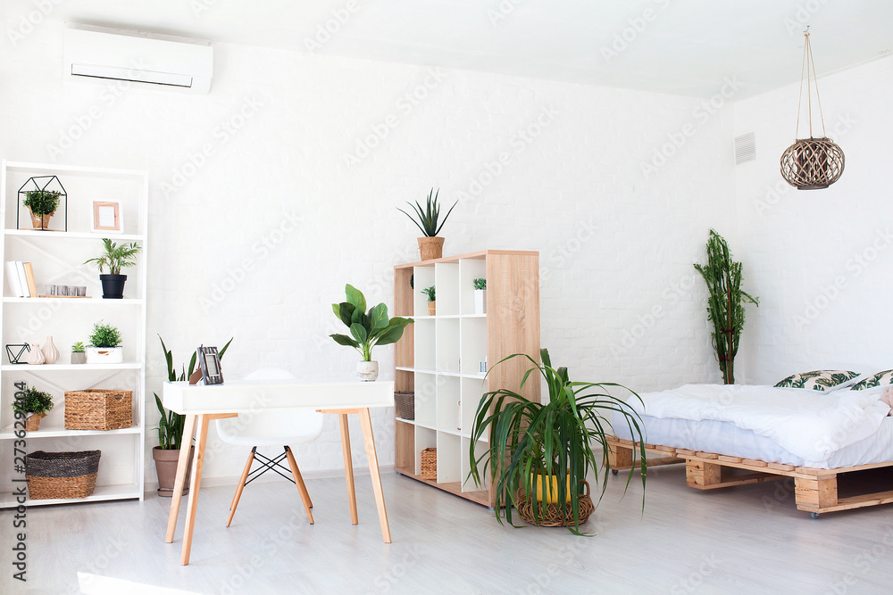 Cozy interior design of modern studio apartment in Scandinavian style ...