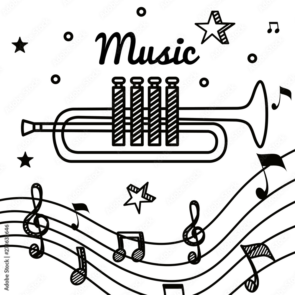 trumpet instrument with treble clef and quaver with beam notes Stock ...