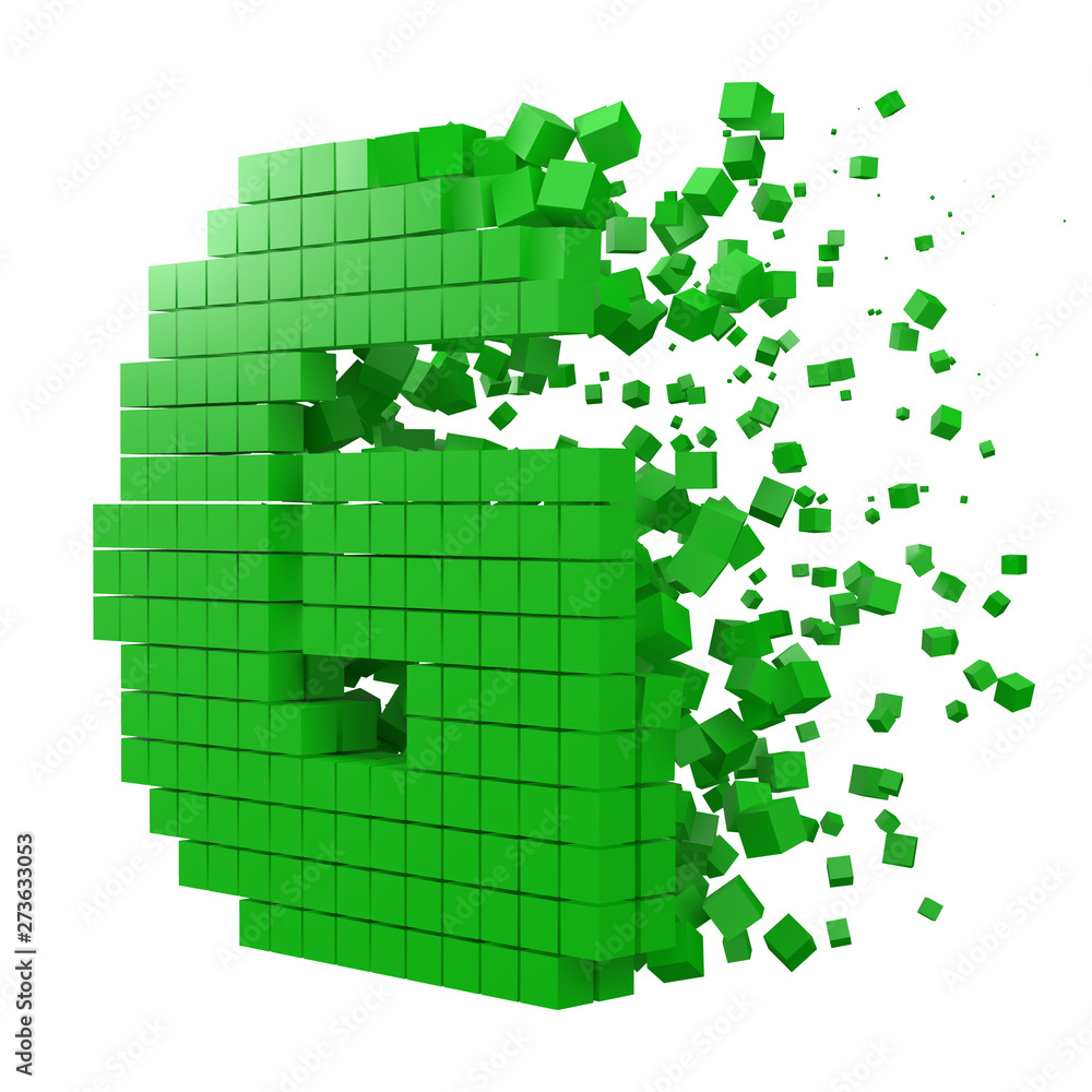 letter G shaped data block. version with green cubes. 3d pixel style ...