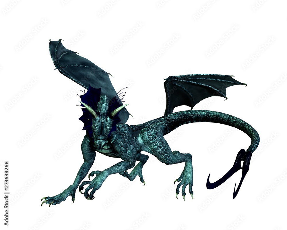 Fantasy illustration of a blue dragon prowling, 3d digitally rendered ...
