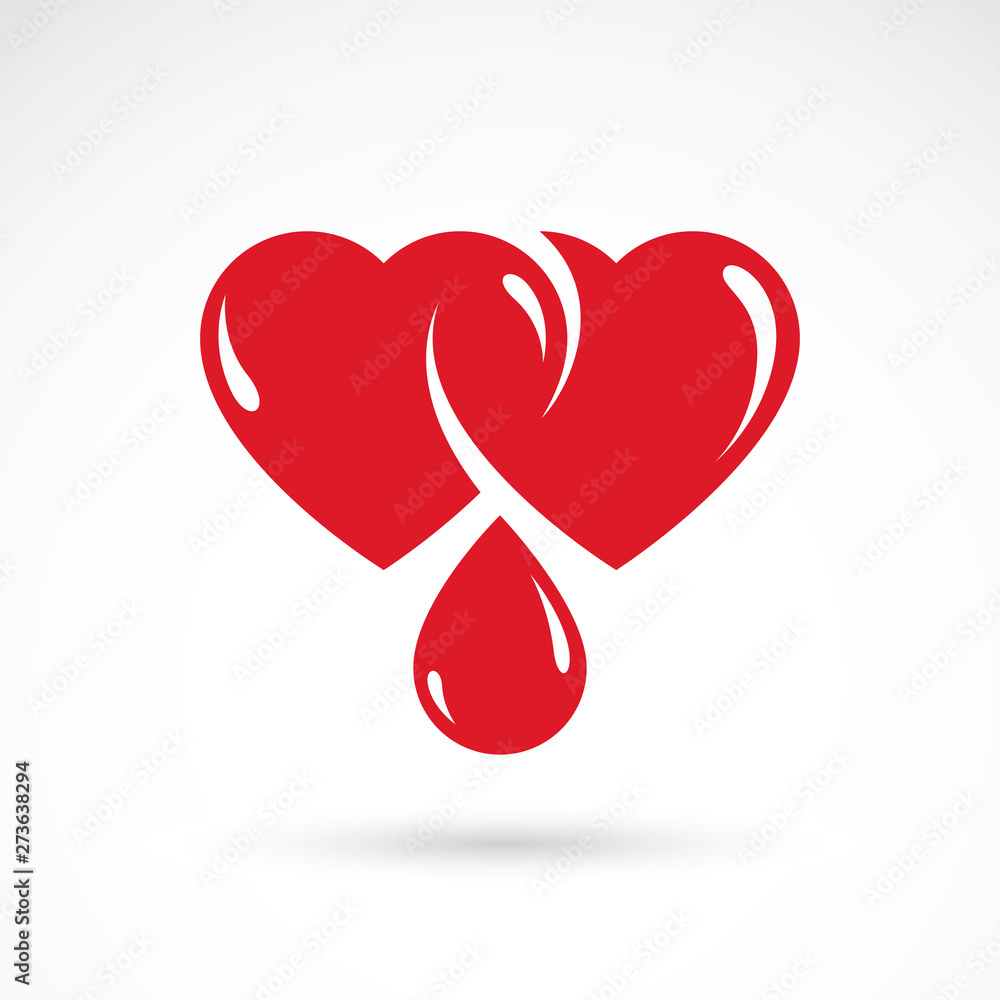 Red heart shape vector illustration composed with blood drops. Medical ...