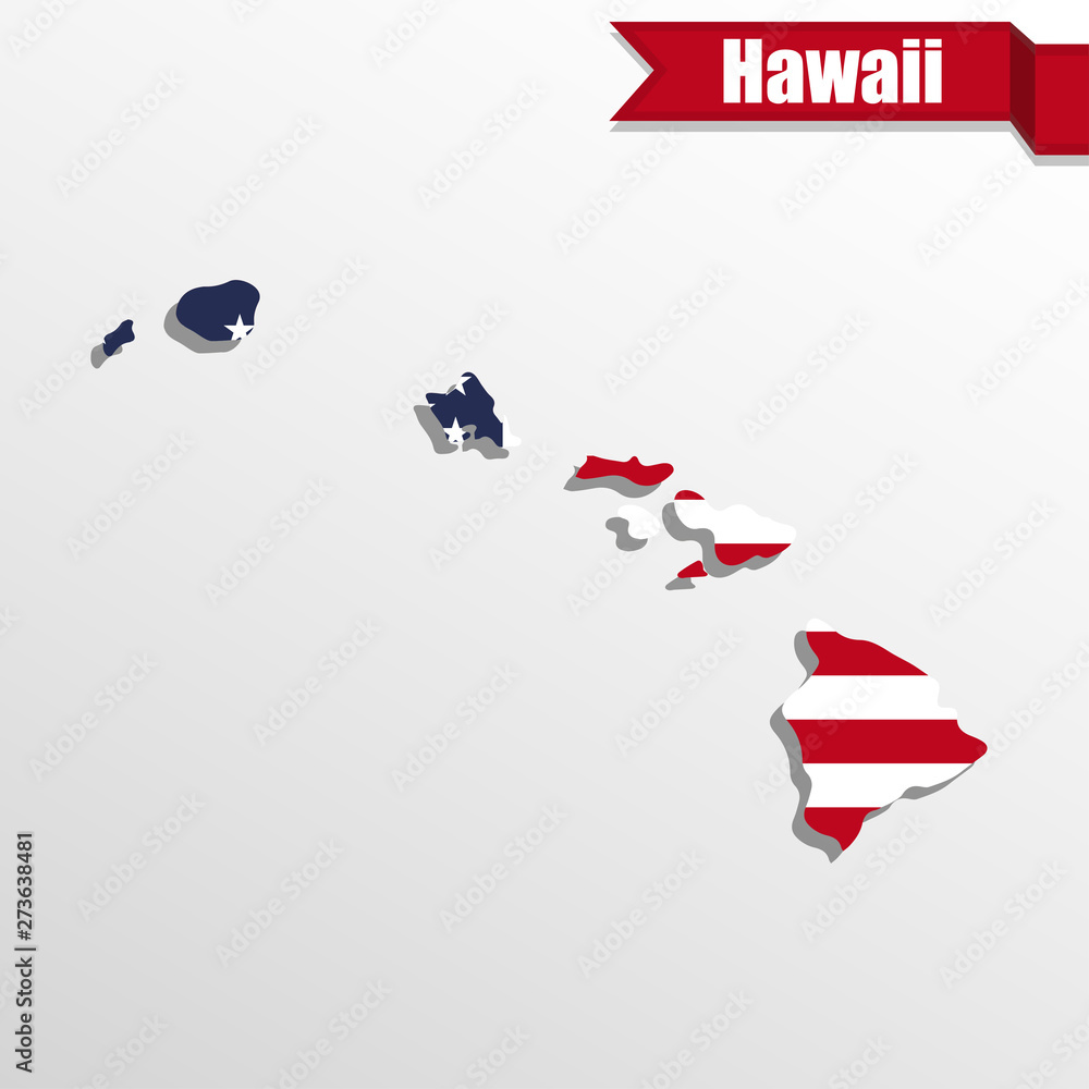Hawaii State map with US flag inside and ribbon Stock Illustration ...