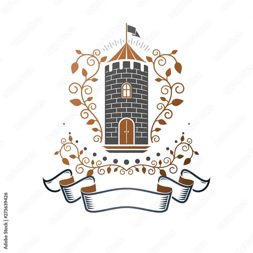 Ancient Castle emblem. Heraldic Coat of Arms decorative logo isolated ...