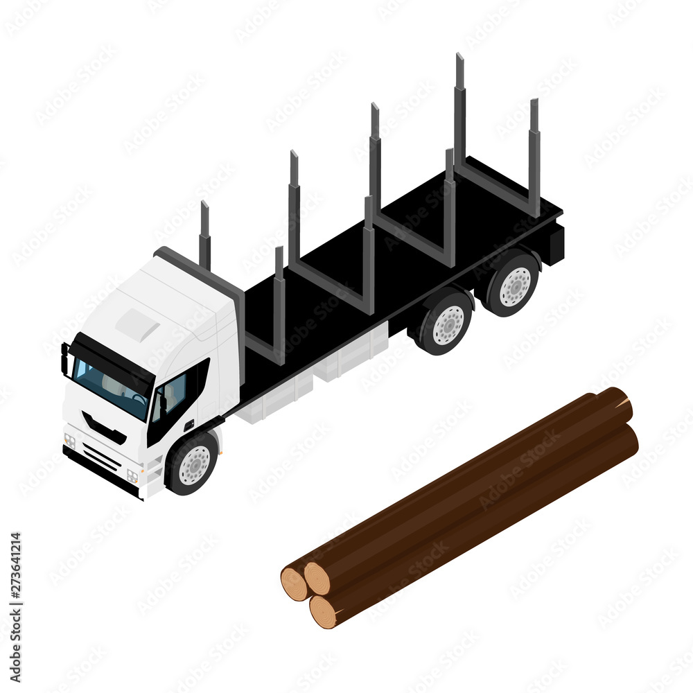 Logging truck isometric view isolated on white background Stock Vector ...