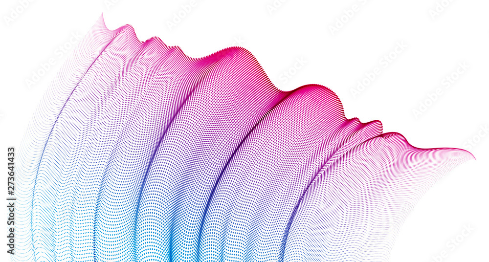 Dynamic wave transparent tulle textile on wind, particles flow, effect ...