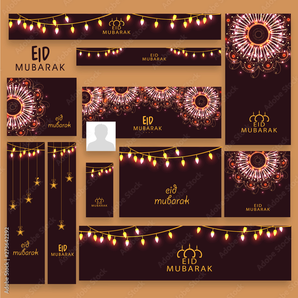 Social media post or header set for Eid Mubarak. Stock Vector | Adobe Stock