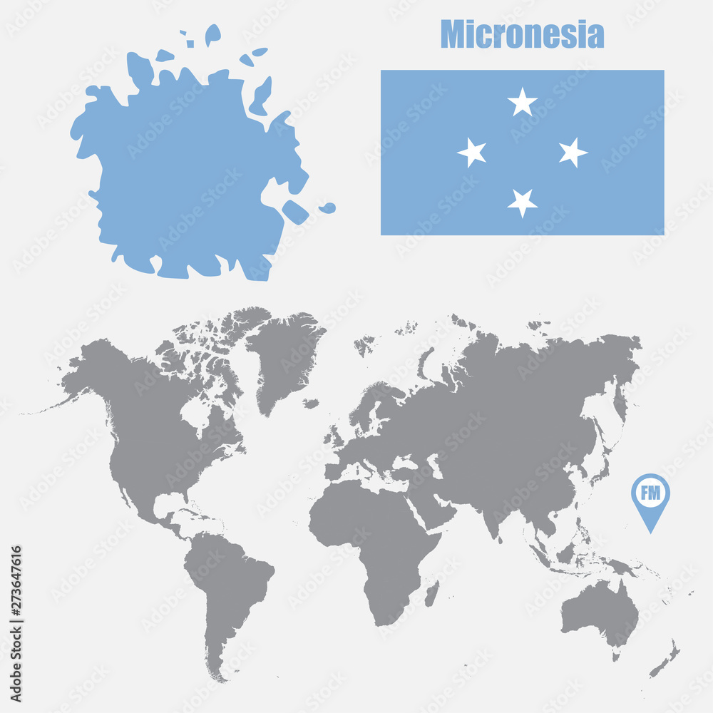 Micronesia map on a world map with flag and map pointer. Vector ...