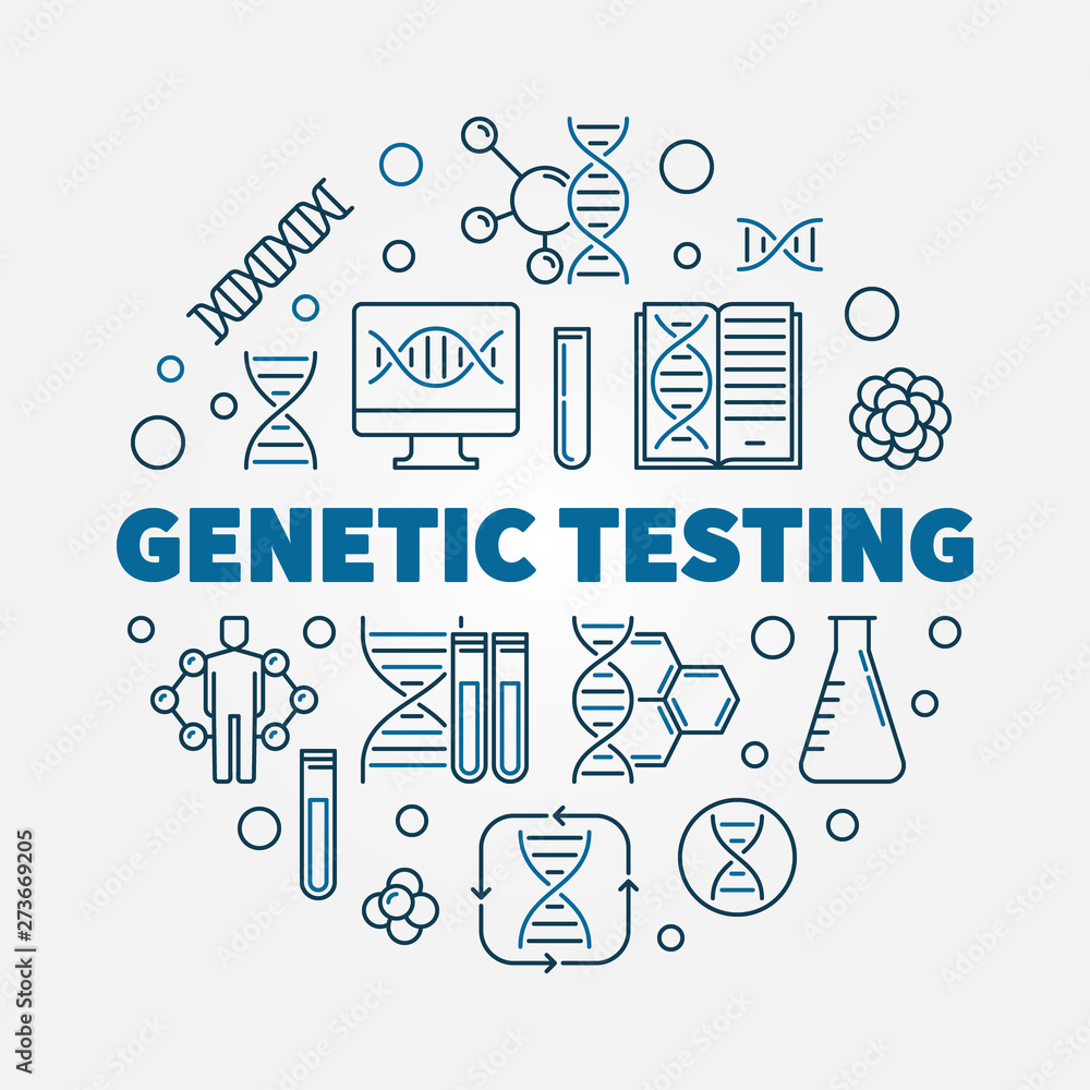 Genetic Testing vector round concept illustration in thin line style ...