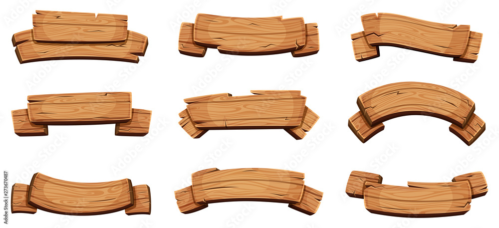 Wooden banners. Rustic signboards and direction boards wooden blank ...