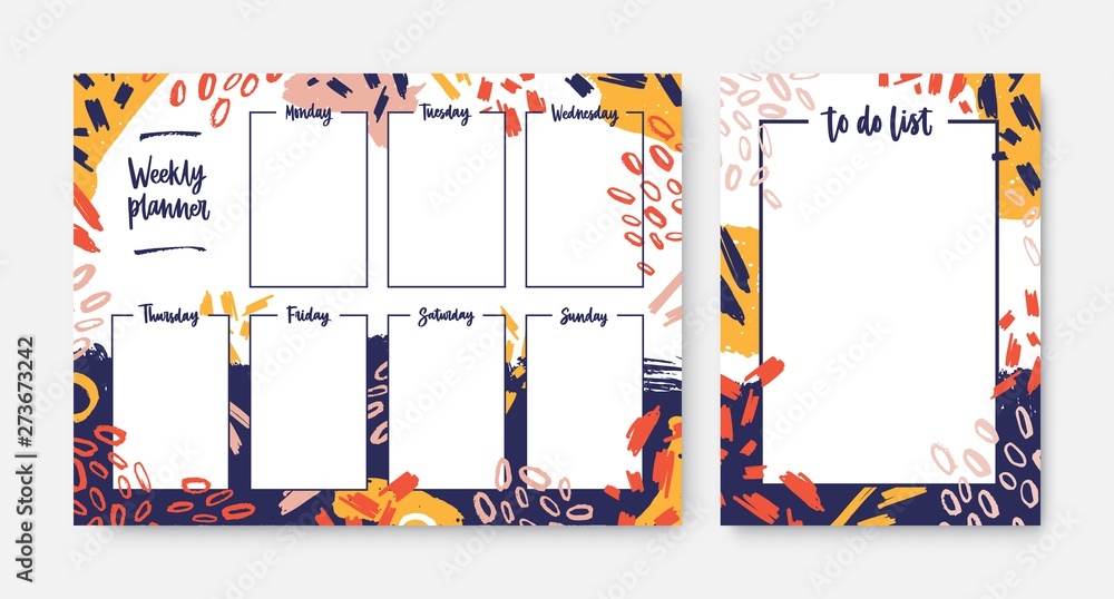 Set of weekly planner and to-do-list templates with frame decorated by ...