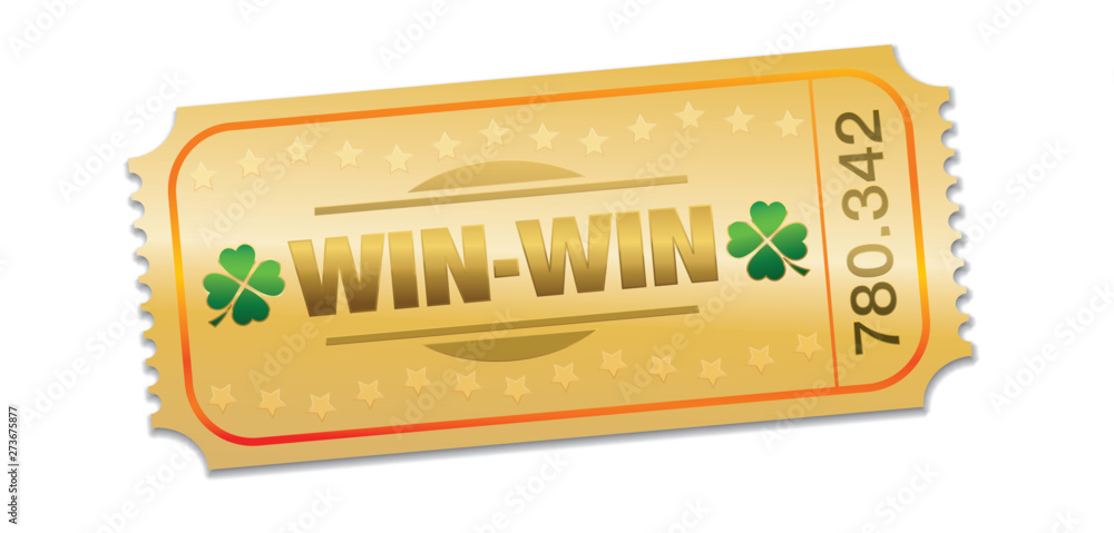 Golden raffle ticket with win win situation prize. Single strip ticket ...
