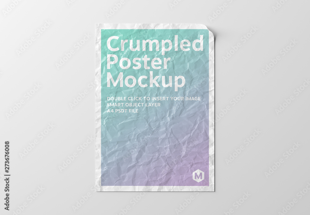 Crumpled Poster Isolated on White Mockup Stock Template | Adobe Stock