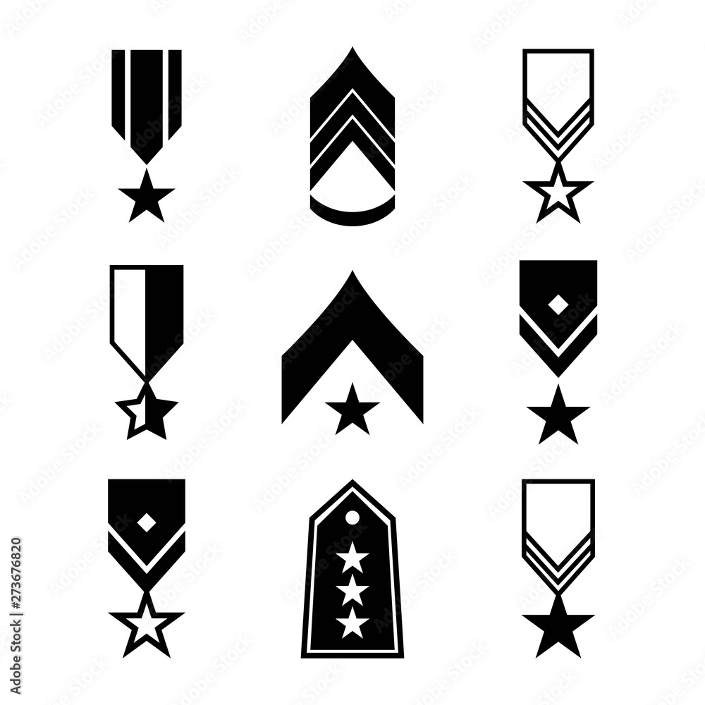 Military rank icon set. Army insignia symbol design. Soldier emblem ...