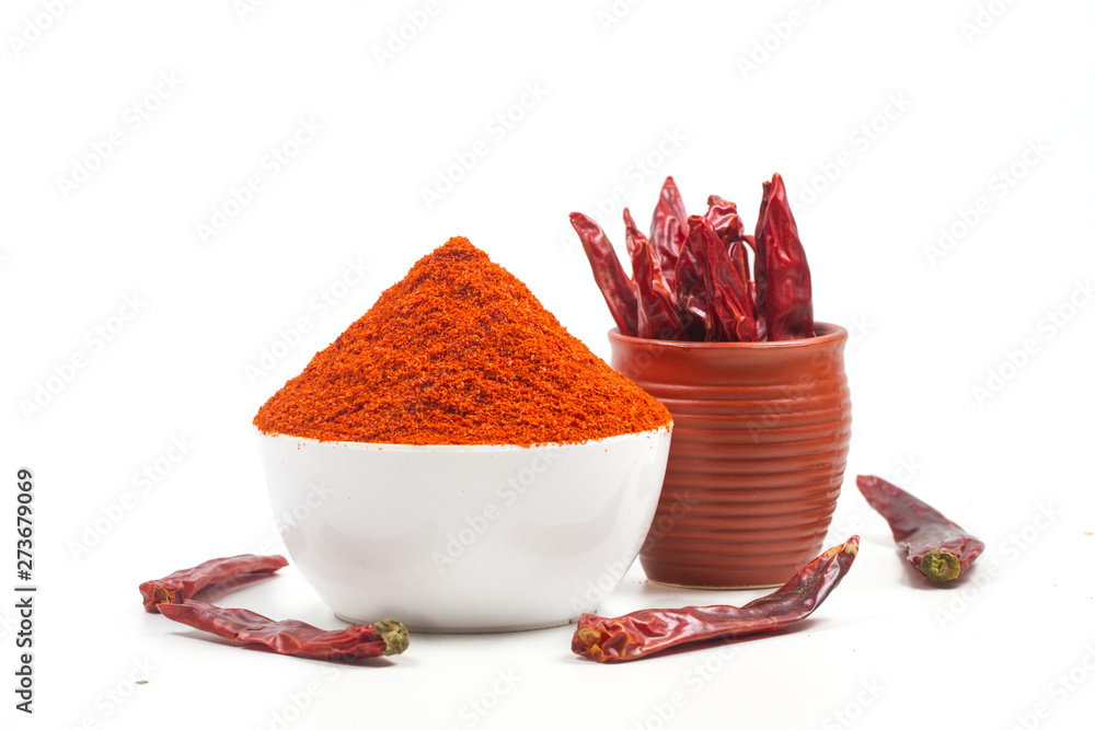 indian red chili powder isolated on white background Stock Photo ...