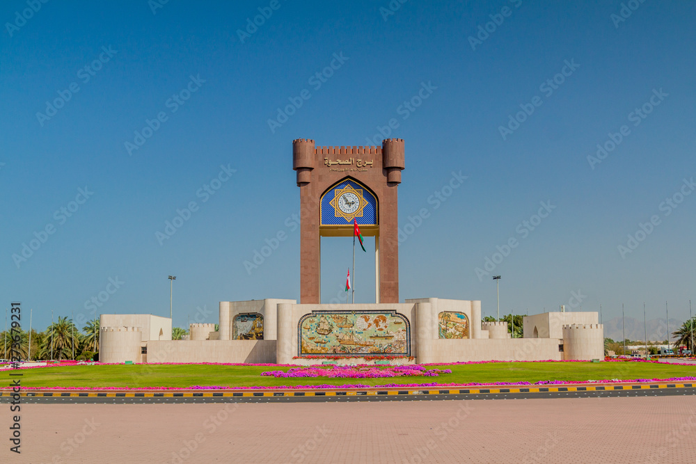 Clock Tower (Burj al Sahwa) at Rusayl roundabout in Muscat, Oman Stock ...