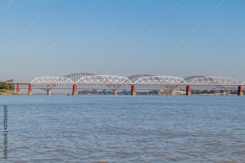 Ava (Inwa) and Sagaing (Yadanabon) bridges crossing Irrawady ...