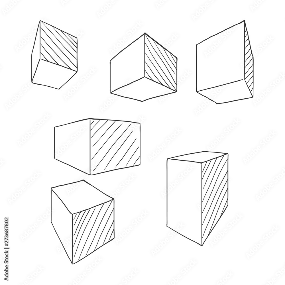 Sketch Cubes and Parallelepipeds. Vector Outline Set of Perspective ...