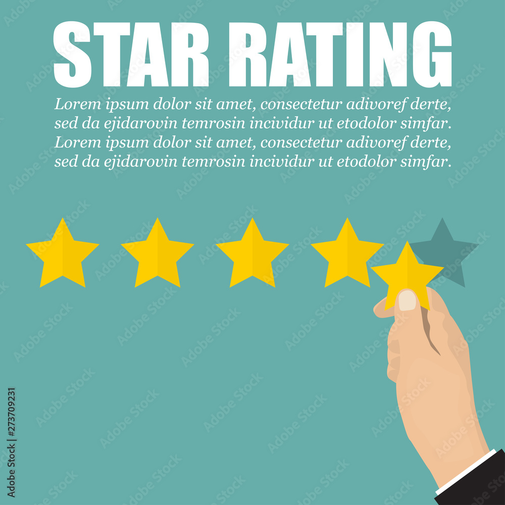 Hand with star to rating stars in a flat design Stock Illustration ...