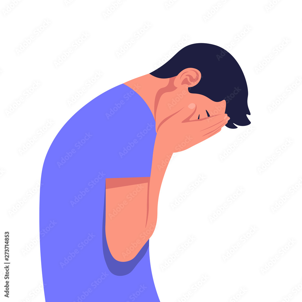 Young man in despair. The guy in profile is under great stress ...