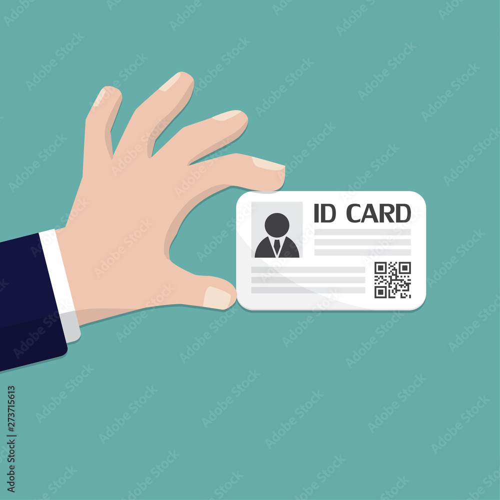 Hand holding the id card. Vector illustration flat design. Stock ...
