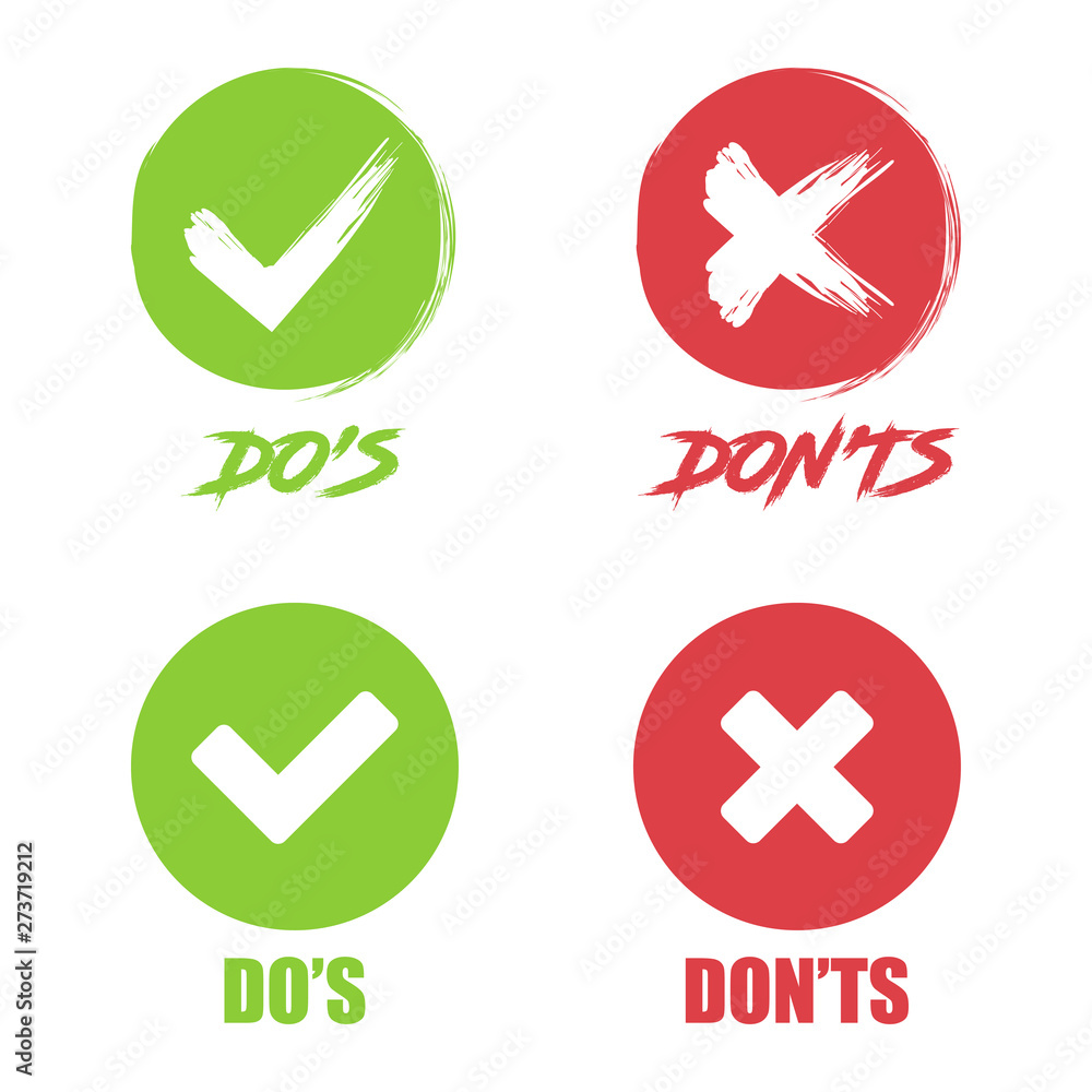 Set of Do and Dont check tick mark and red cross icons Stock ...