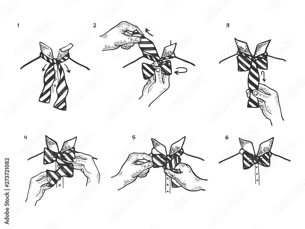 Bow tie instructions sketch engraving vector illustration. Scratch ...