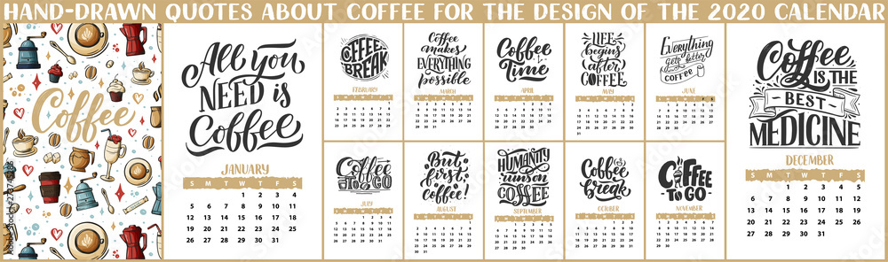 Vector calendar for months 2 0 2 0. Hand drawn lettering quotes for ...