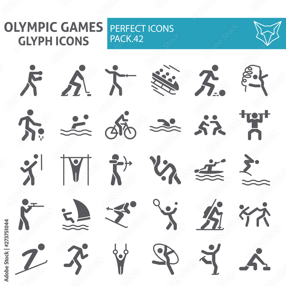 Olympic games glyph icon set, sport symbols collection, vector sketches ...
