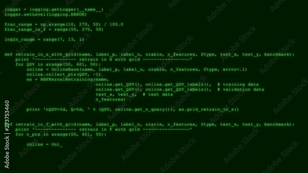 3d Hacking Code Data Flow Stream On Green Computer Screen With Encrypted Fast Typing Coding