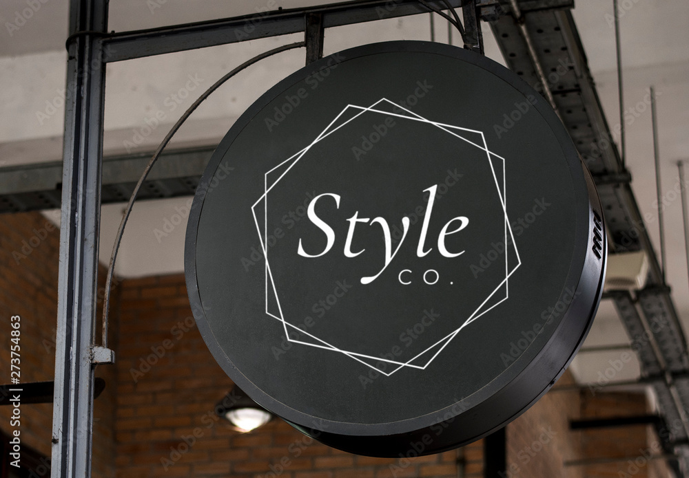 Hanging Round Black Sign Mockup Stock Template | Adobe Stock