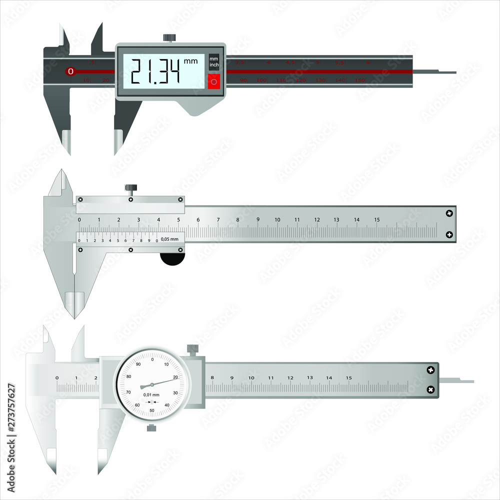 three models of calipers on a white background.Vector illustration ...