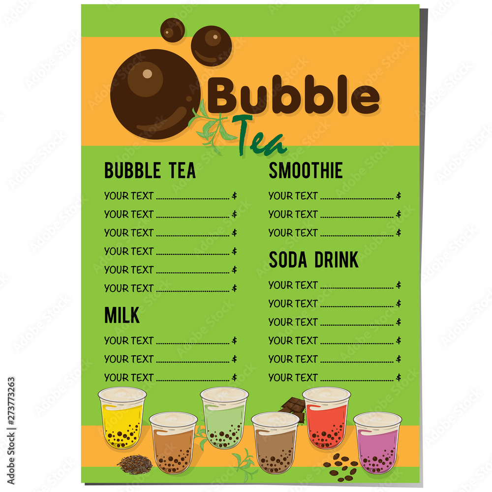 bubble tea menu graphic template Stock Vector | Adobe Stock