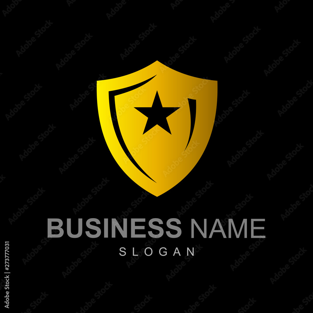 the shield logo represents security with a star image, the logo is ...