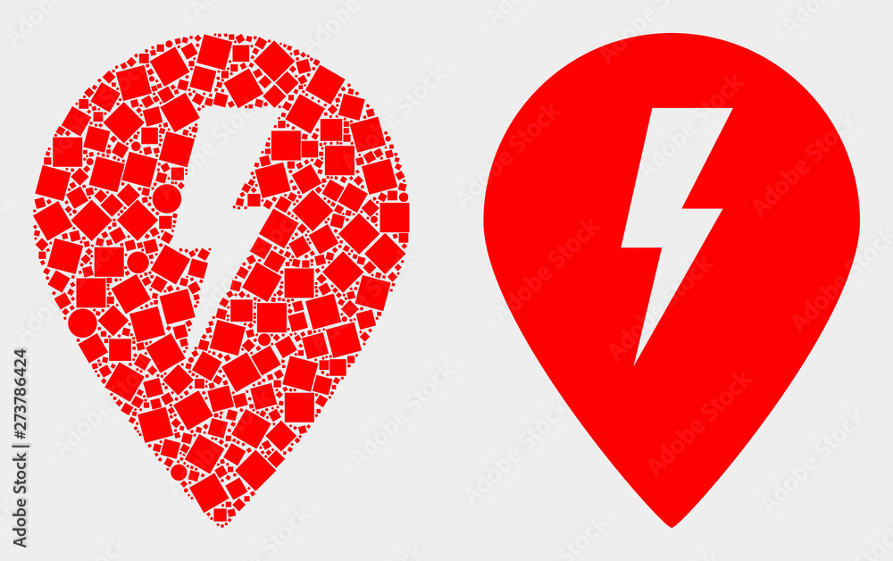 Dotted and flat electric map marker icons. Vector mosaic of electric ...