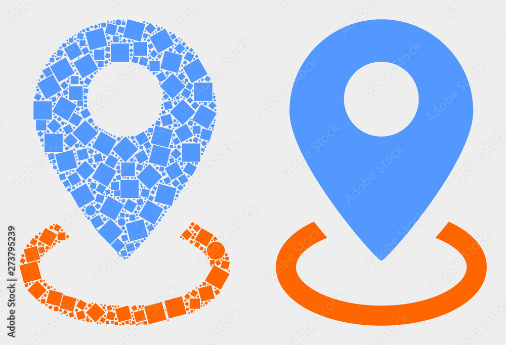 Dot and flat map marker placement icons. Vector mosaic of map marker ...