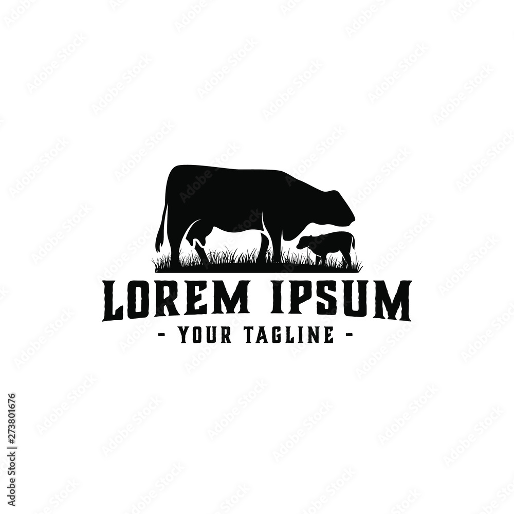 Vintage Black Angus Logo Design Template. Cow Farm Logo Design. Cow ...