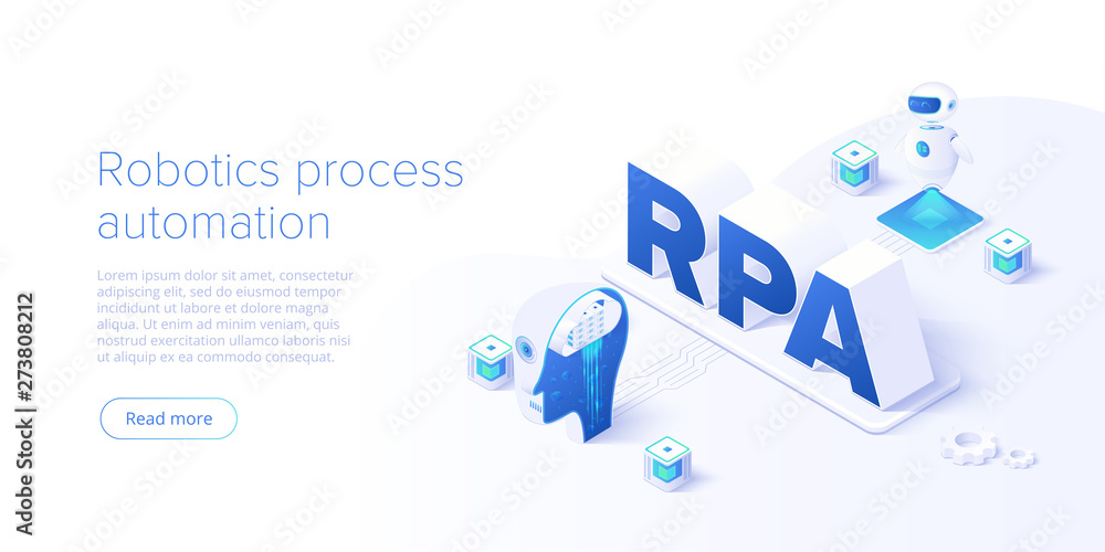 RPA concept in isometric vector illustration. Robotics process ...