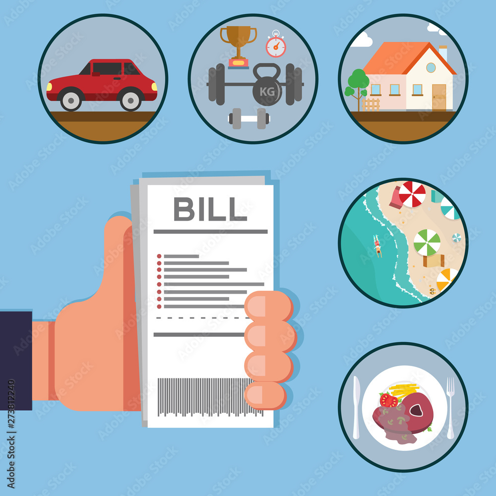 Paying bills, hand holding bills vector illustration Stock Vector ...