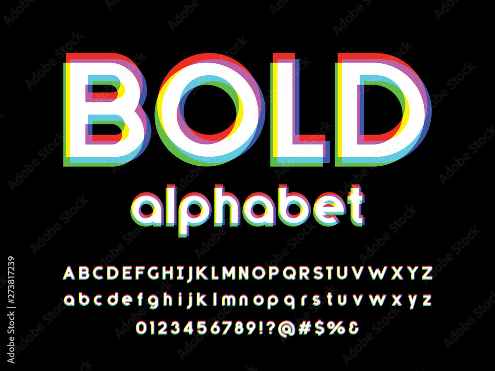Overprint Colors alphabet design with uppercase, lowercase, numbers and ...