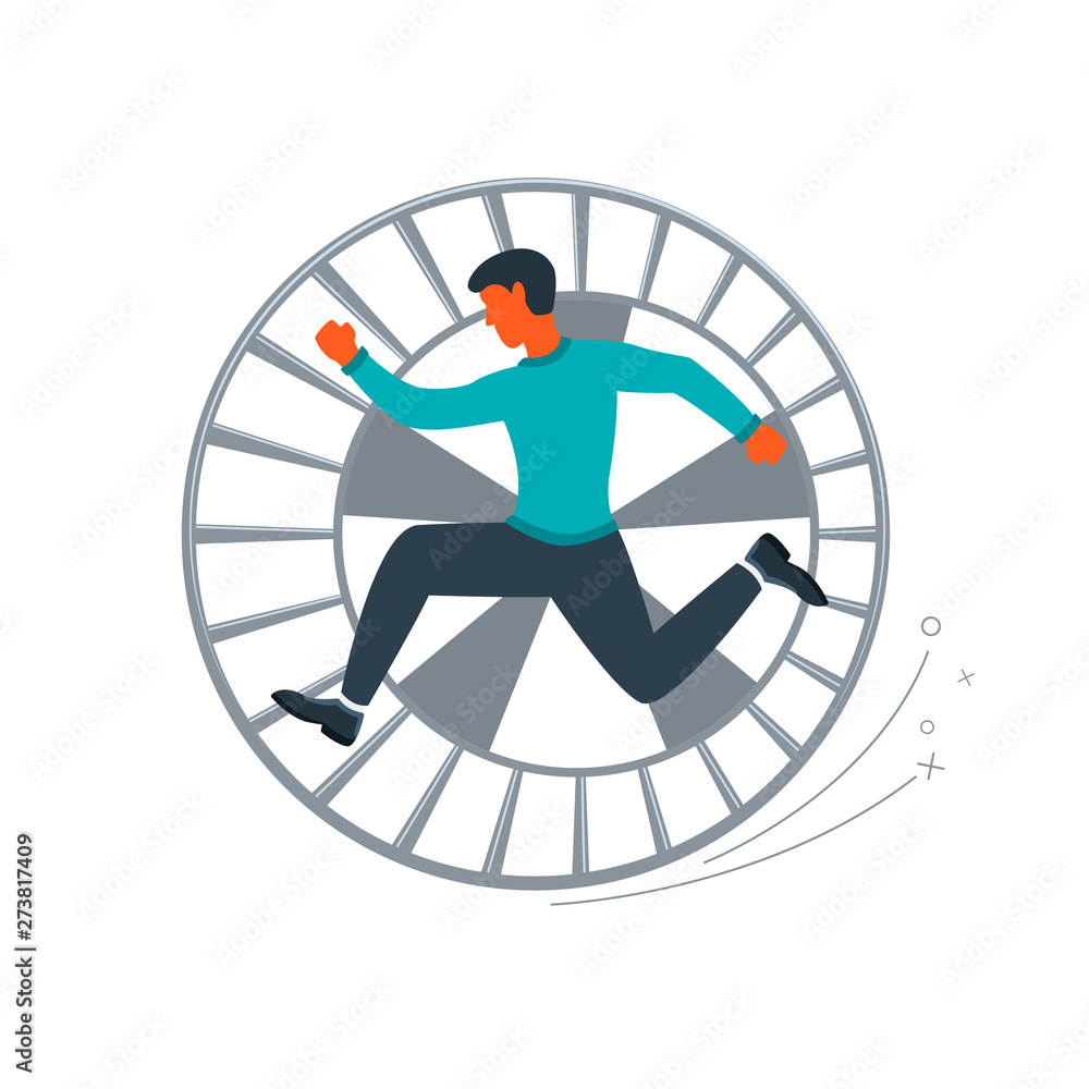 The man quickly runs in the wheel for the hamster. Vector illustration ...