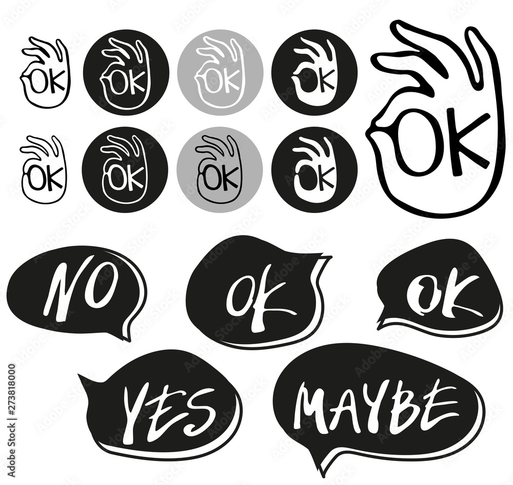 Abstract OK okay hand symbol vector and hand written yes, no, maybe, ok ...
