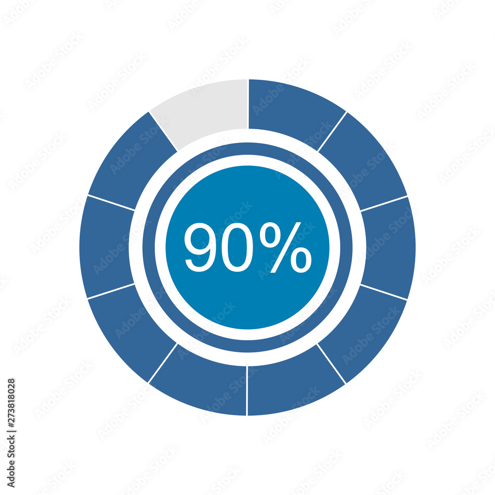 Blue pie graph and chart with 90 percentage. Vector graphic ...