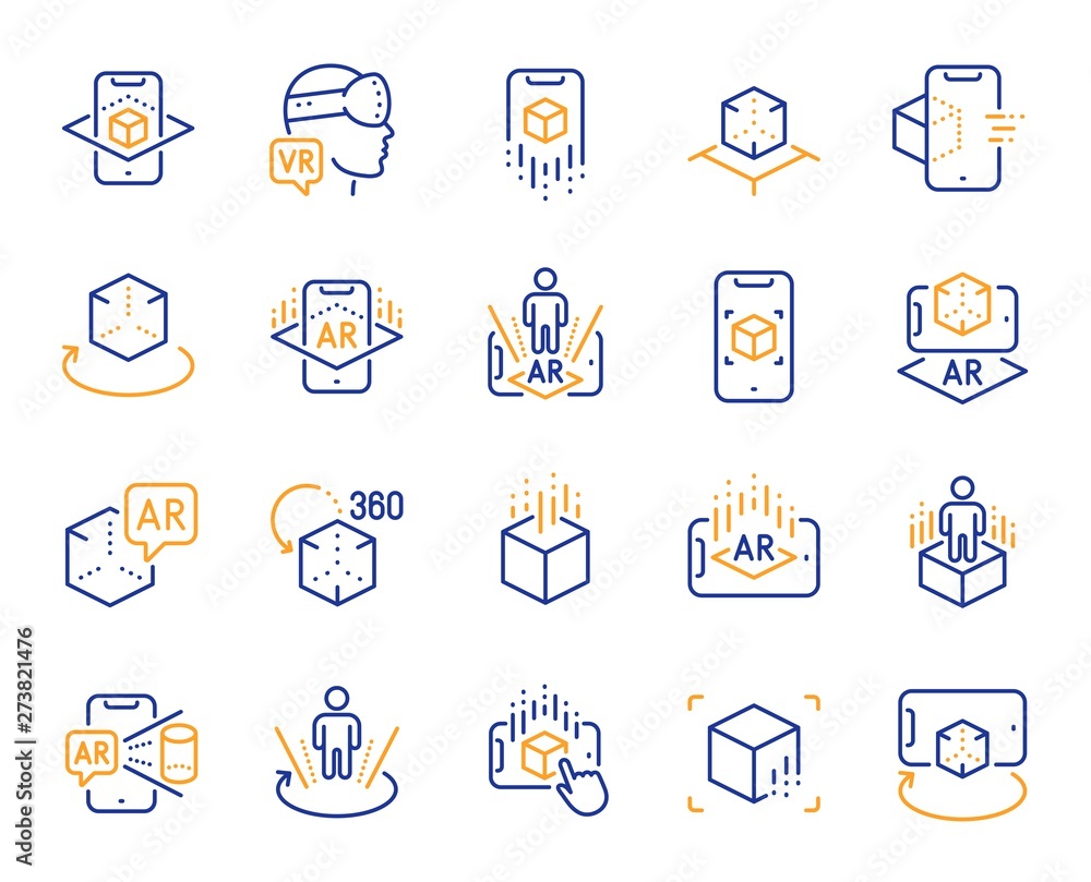 Augmented reality line icons. VR simulation, Panorama view, 360 degree ... Augmented reality line icons. VR simulation, Panorama view, 360 degree ...