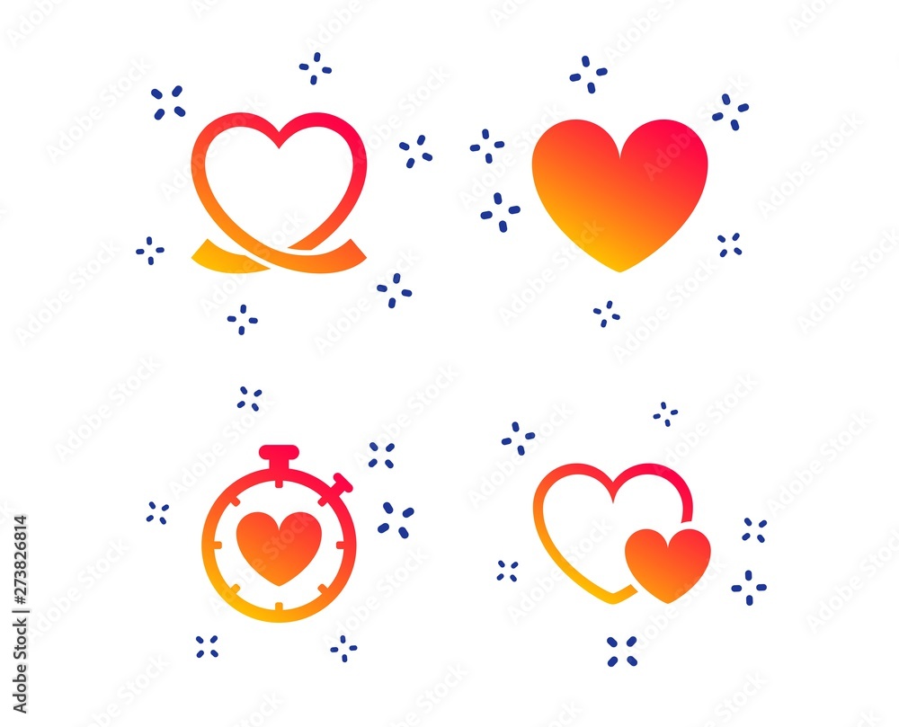 Heart ribbon icon. Timer stopwatch symbol. Love and Heartbeat ...