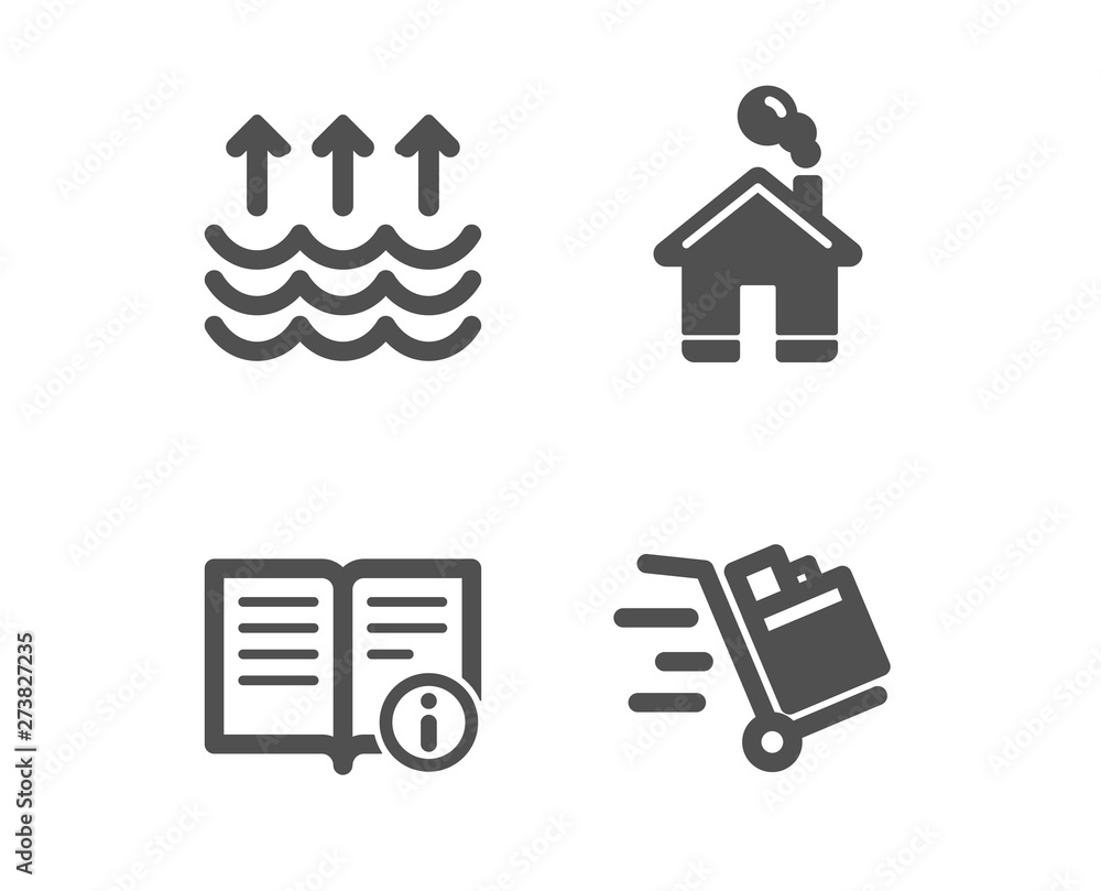 Set of Home, Evaporation and Technical info icons. Push cart sign ... Set of Home, Evaporation and Technical info icons. Push cart sign ...