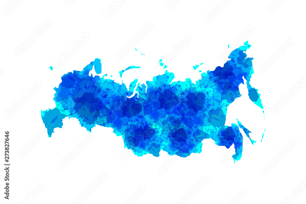 Russia watercolor map vector illustration in blue color on white ...