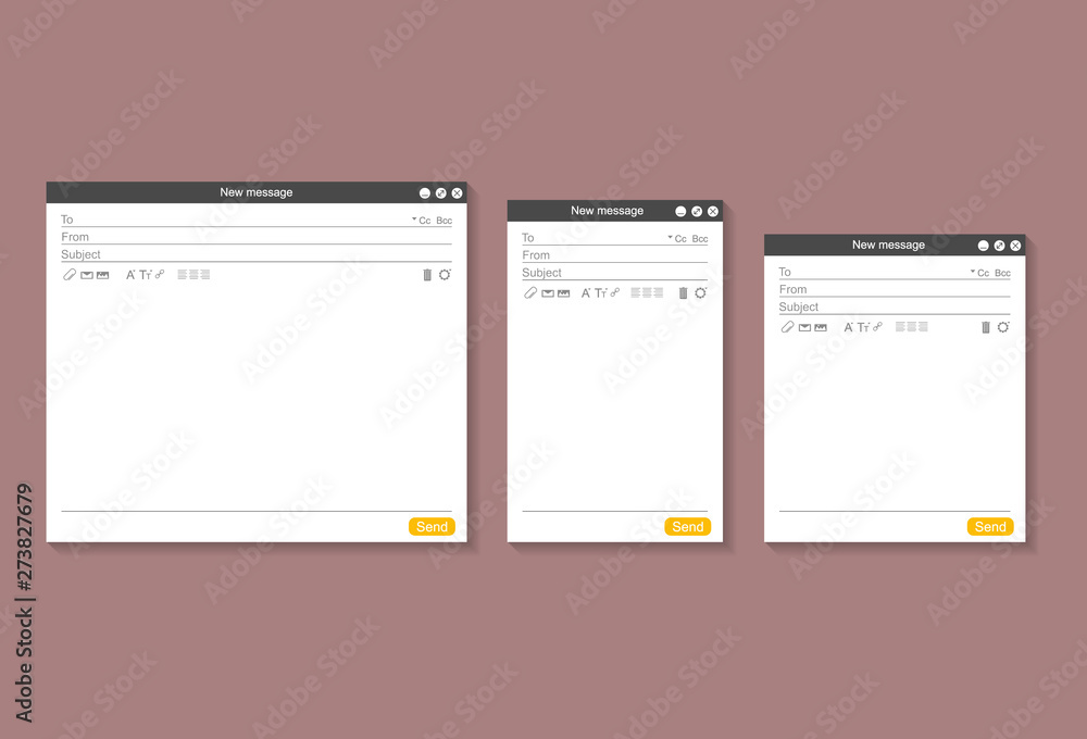 Web Page Opened Email Empty Template Mockup Set. Vector Stock Vector ...