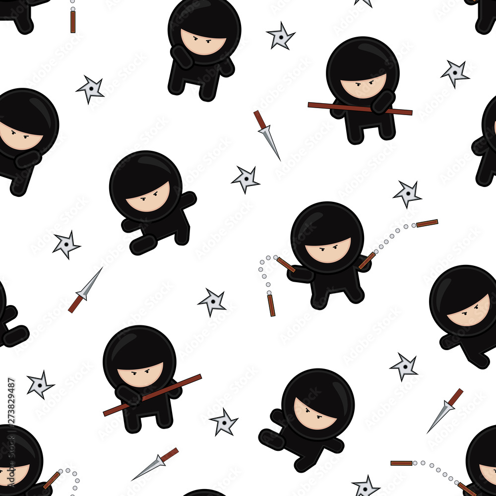 Ninja characters seamless pattern on white background, Cartoon warriors ...