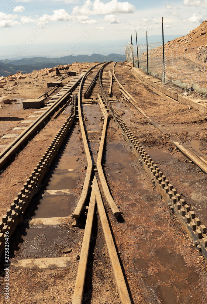 Cog railway switch vertical, showing two bar Abt racks and running rail ...