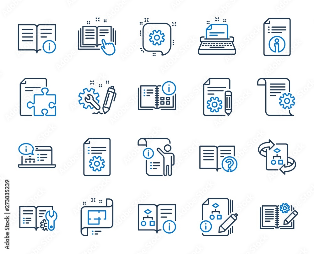 Technical document line icons. Set of Instruction, Plan and Manual ...